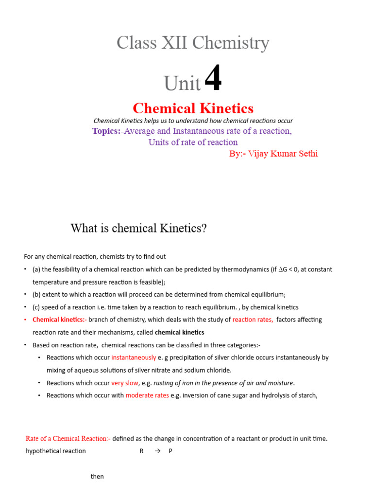 Class 12 Chapter 4 Chemical Kinetics | PDF | Chemical Kinetics | Chemistry
