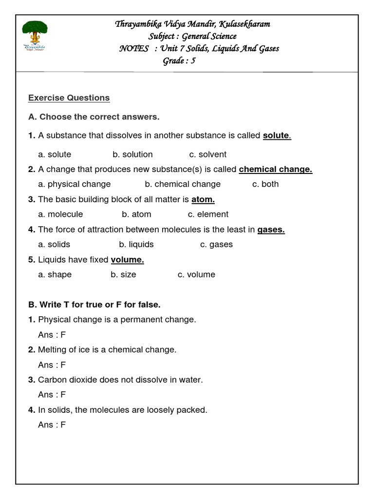 Grade 5 Science: States of Matter Notes | PDF | Liquids | Gases