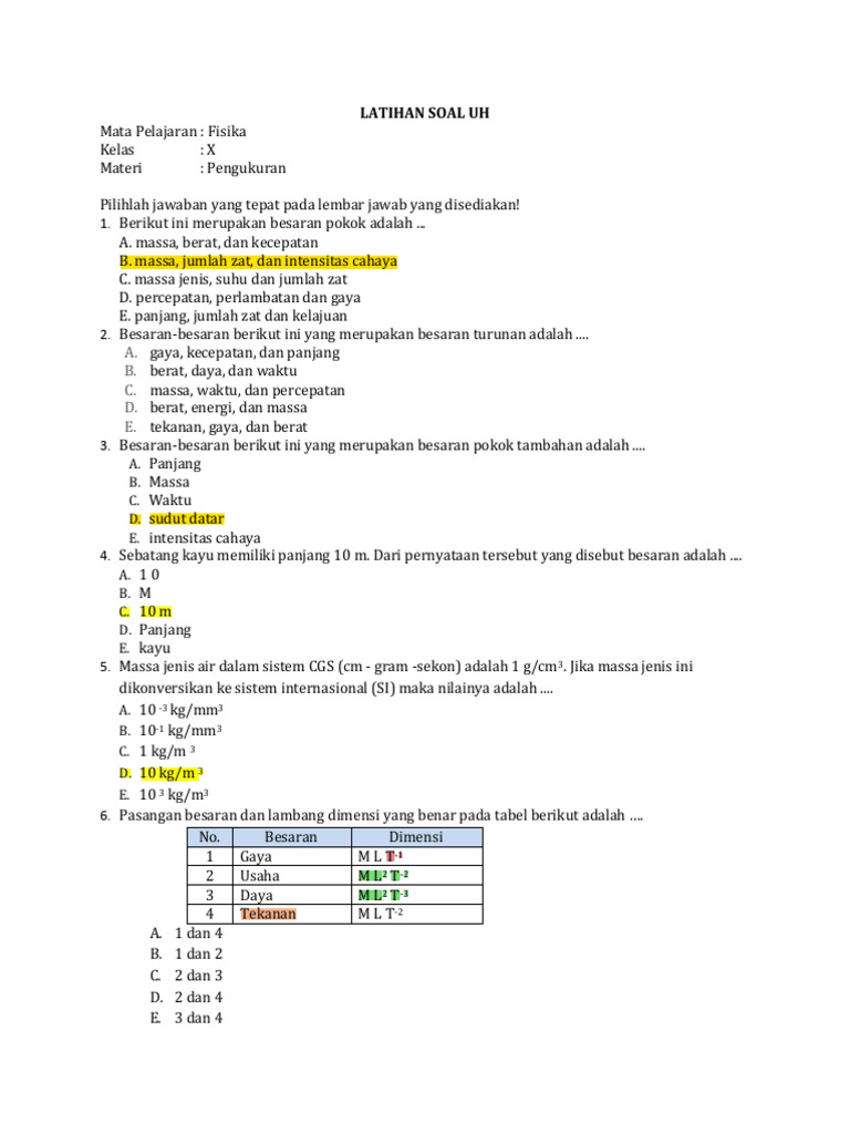 Latihan Soal Uh Pengukuran - Edited | PDF