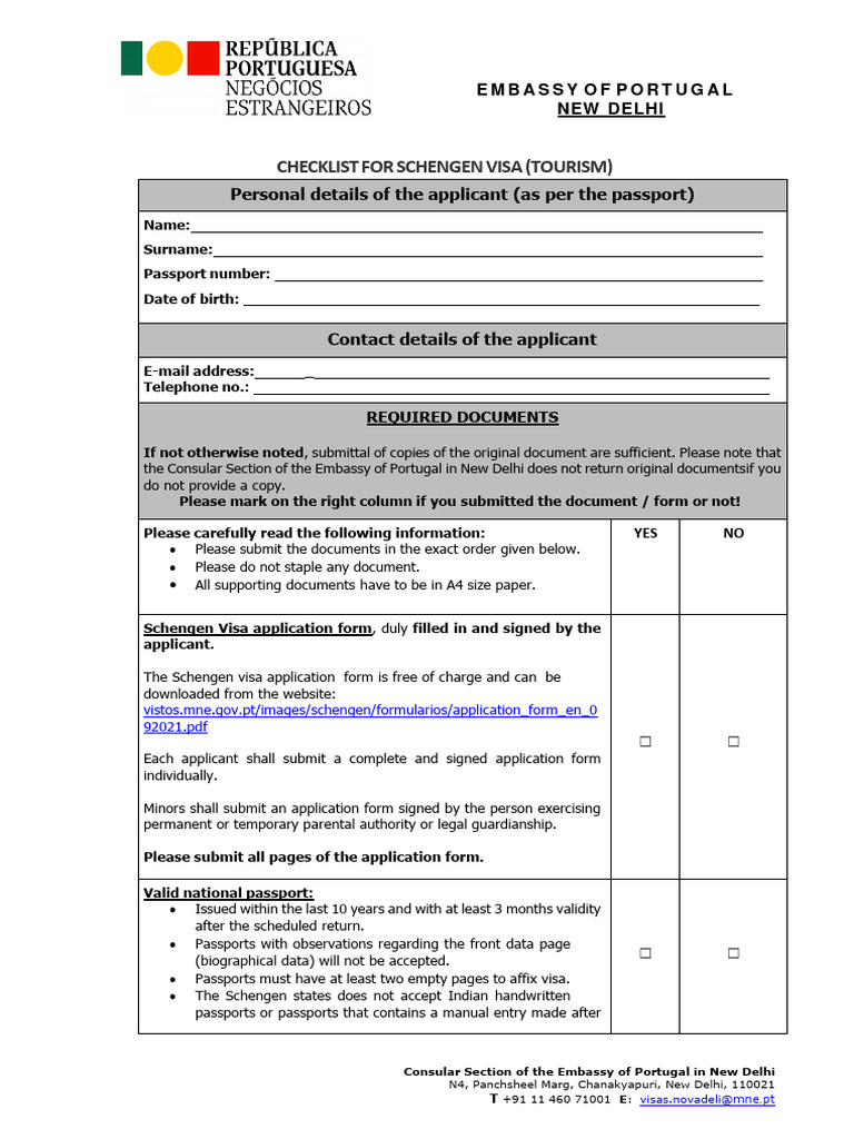 Portugal Delhi Checklist | PDF