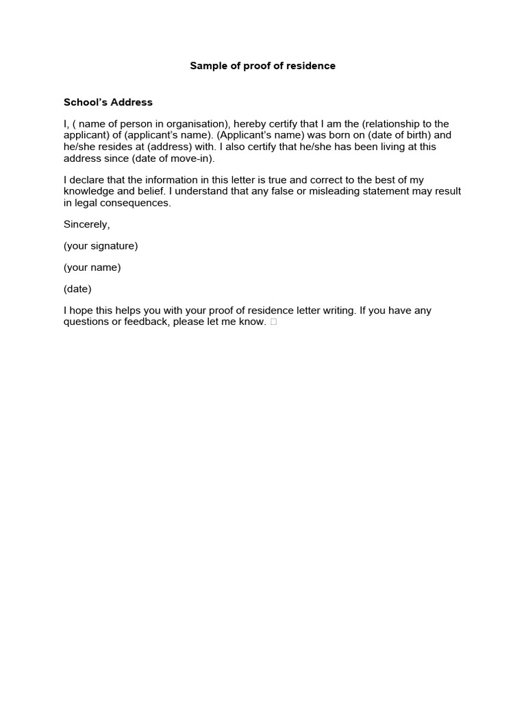 Sample of Proof of Residence | PDF | Law