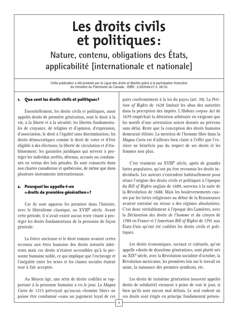 Droits civils et politiques : enjeux clés | PDF | Convention européenne ...