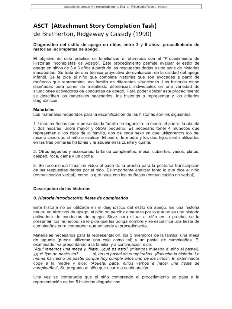 ASCT Historias Incompletas de Apego. Attachment Story Completion Task ...