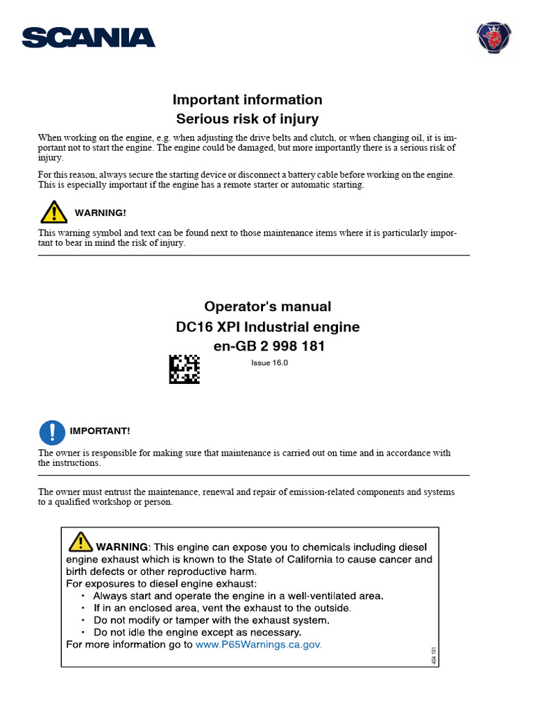 Directions Scania XPI DC16 102 | PDF