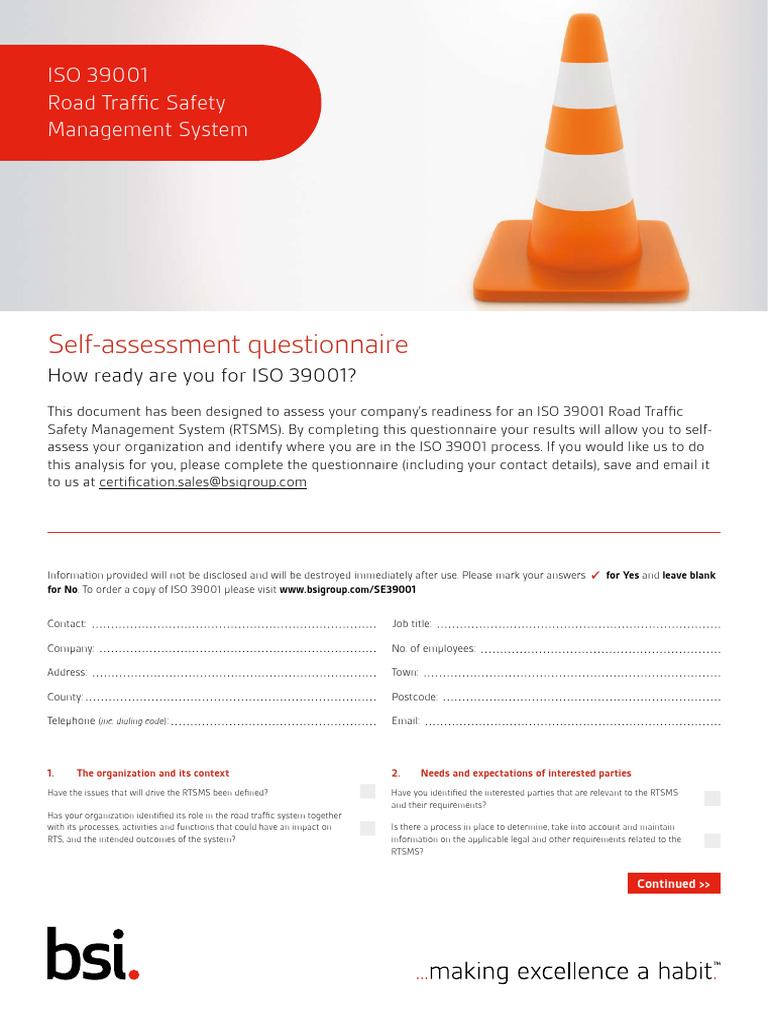 BSI ISO39001 Self Assessment UK en | PDF | Risk | Audit