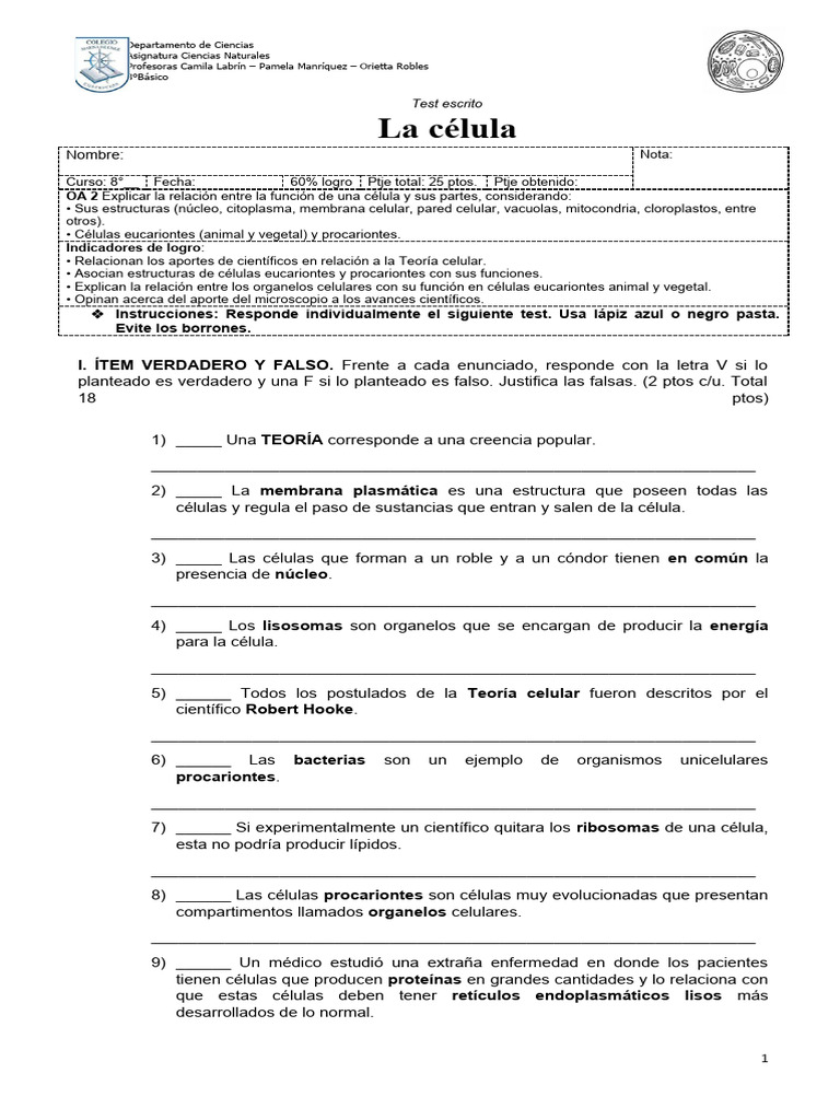 Test Célula Corregido | Descargar gratis PDF | Biología Celular) | Plantas