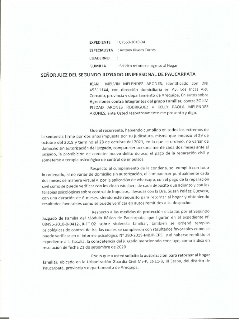 Solicito Retorno e Ingreso Al Hogar | PDF