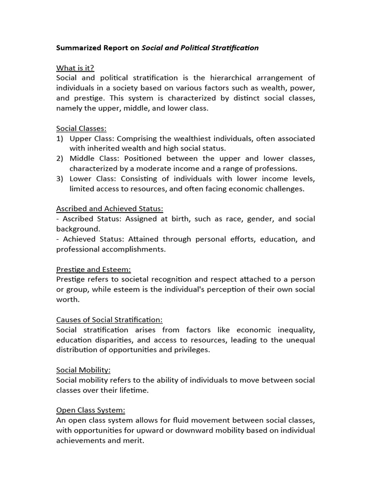 Summarized Report On Social and Political Stratifi | PDF | Social Mobility | Disability