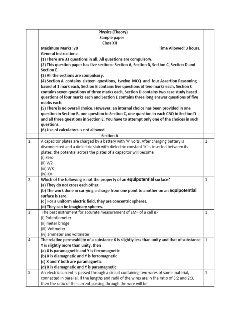 Sample Paper Class XII | PDF