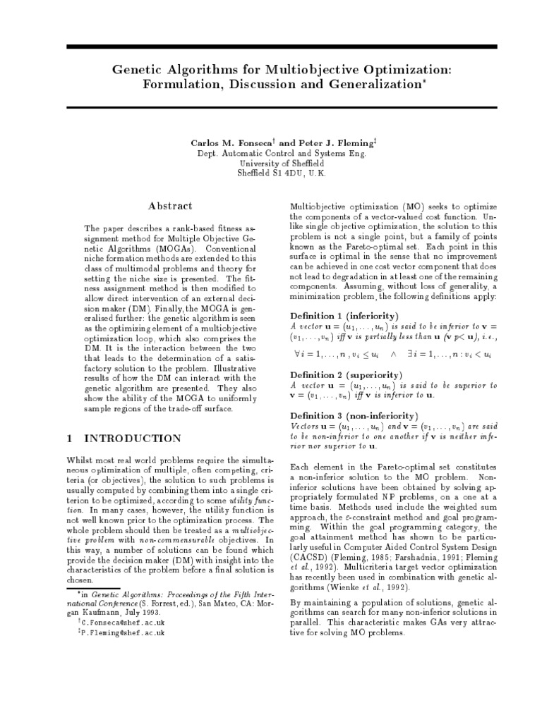Multiobjective Genetic Algorithms Explained | PDF