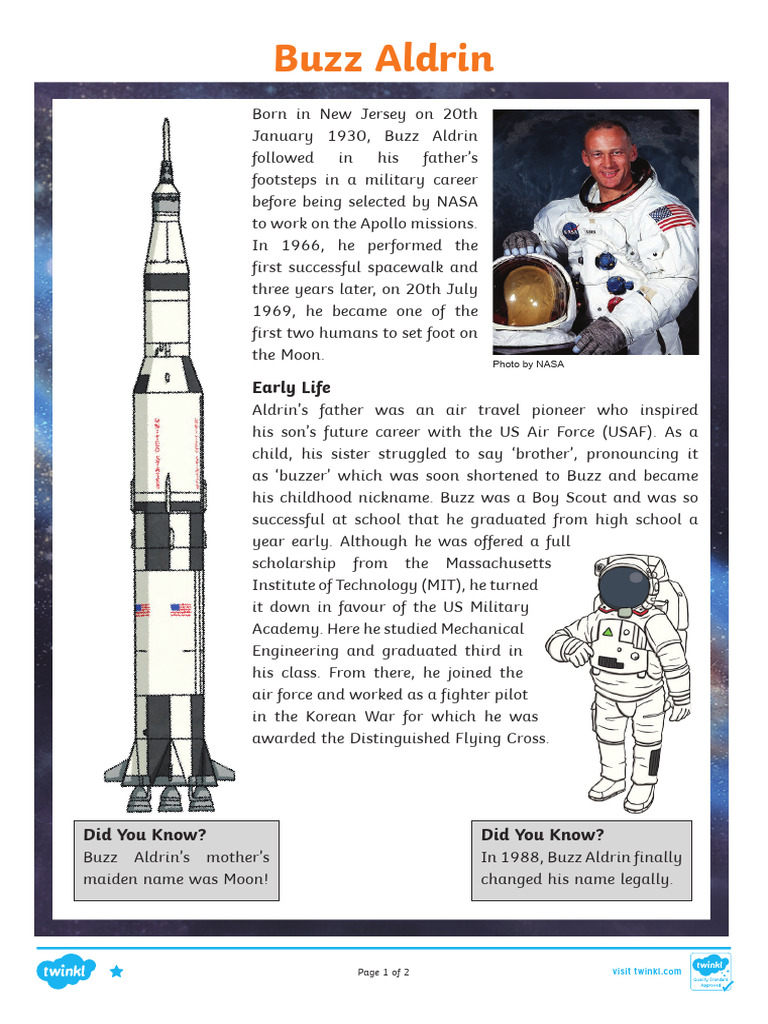 Buzz Aldrin Differentiated Reading Comprehension Activity | PDF ...