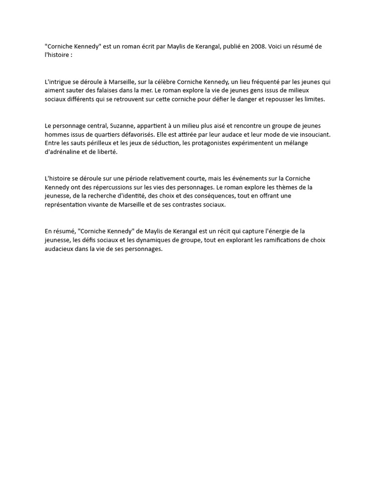 Corniche Kennedy resume devoir | PDF