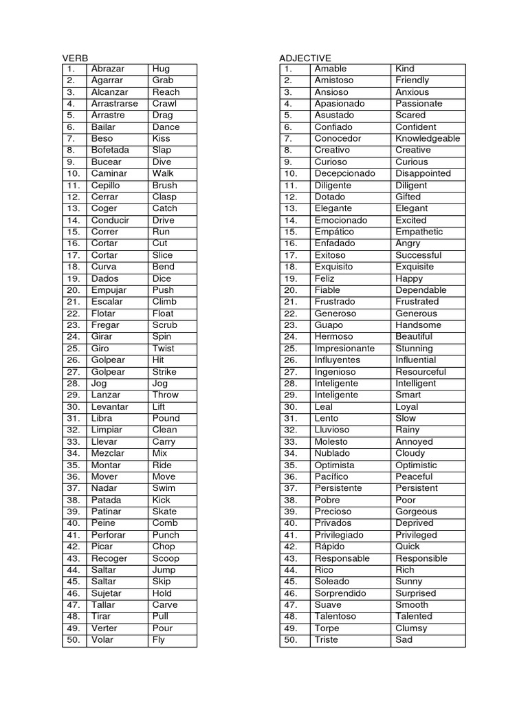 FL - Activity - Verbs & Adjective | PDF