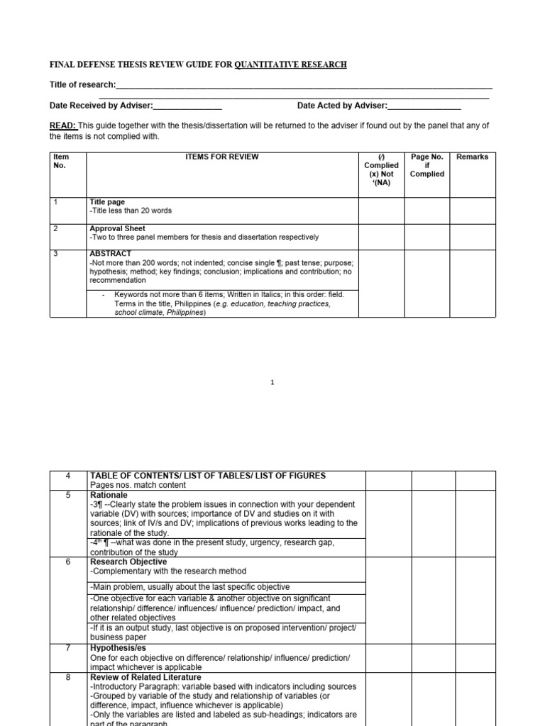 Quantitative Thesis Defense Guide | PDF