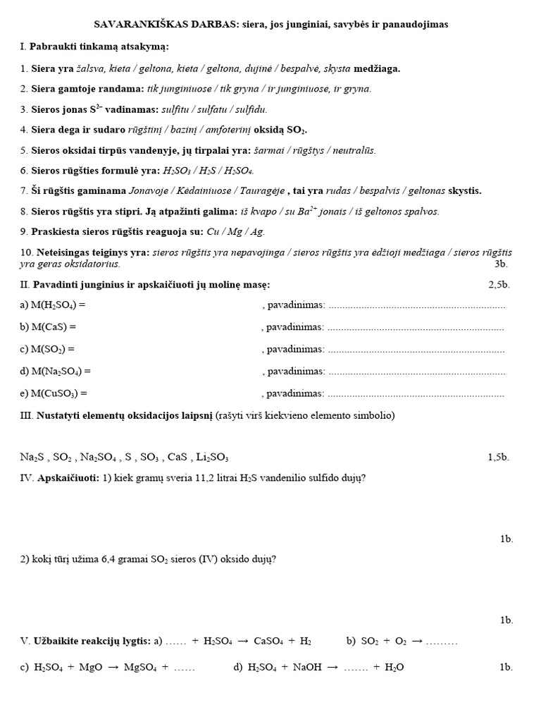 10 kl. II var. SAVARANKIŠKAS DARBAS_ siera, jos junginiai, savybės ir ...