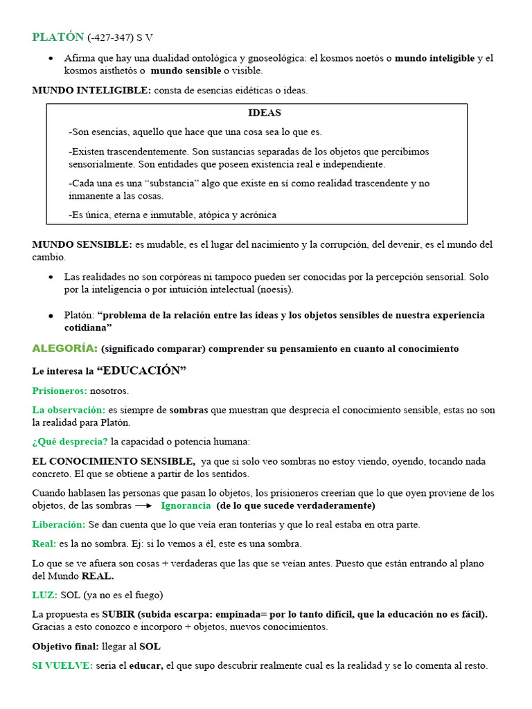 Resumen de Platón | PDF | Platón | Conocimiento