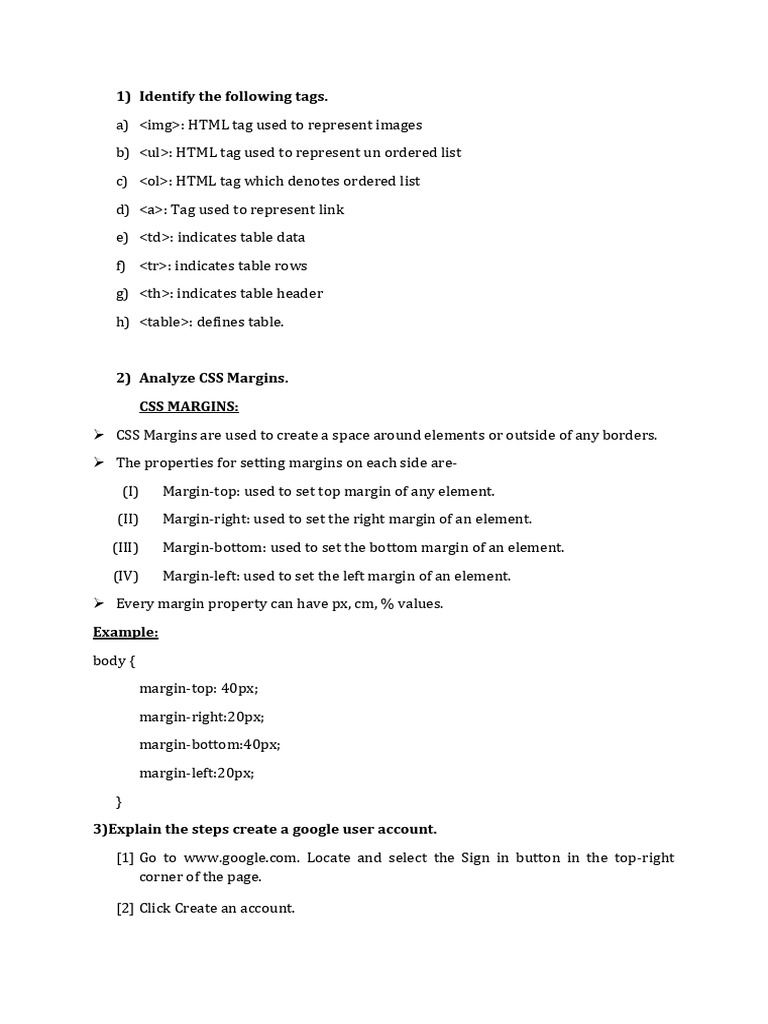 1) Identify The Following Tags | PDF