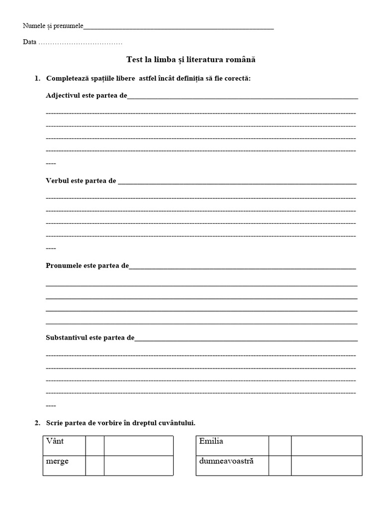 test _5min_ partile de vorbire | PDF