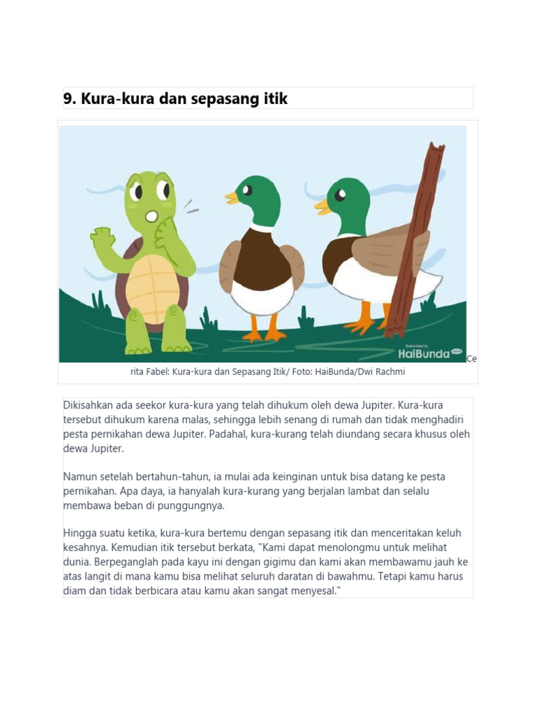 Kura Kura Dan Sepasang Itik | PDF