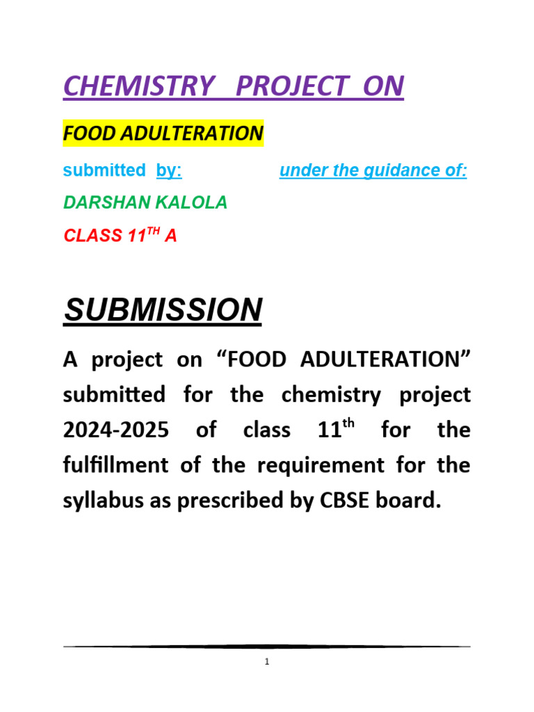 Chemistry Project On Study of Food Adulterants | PDF