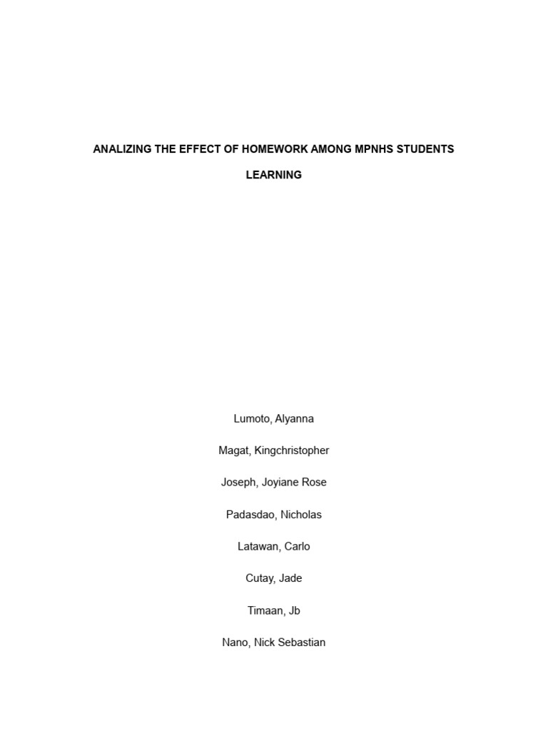 ANALIZING-THE-EFFECT-OF-HOMEWORK-AMONG-MPNHS-STUDENTS-LEARNING | PDF | Homework | Teachers