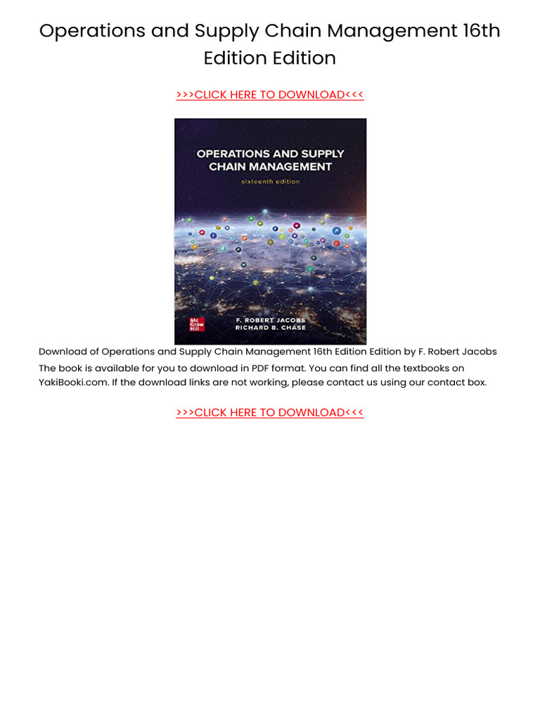 of Operations and Supply Chain Management 16th Edition Edition PDF | PDF