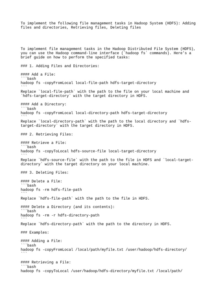 Q2To Implement The Following File Management Tasks in Hadoop System ... Q2To Implement The Following File Management Tasks in Hadoop System ...