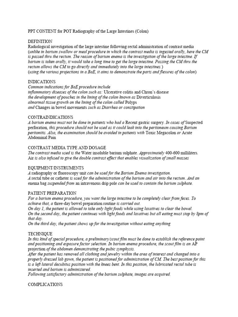 CONTENT For POT Radiography of The Large Intestines | PDF | Science ...