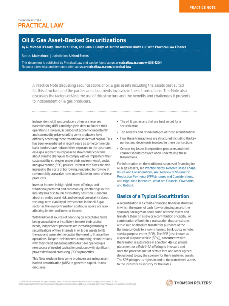 Oil and Gas Asset Backed Securitizations | PDF | Securitization | Asset ...