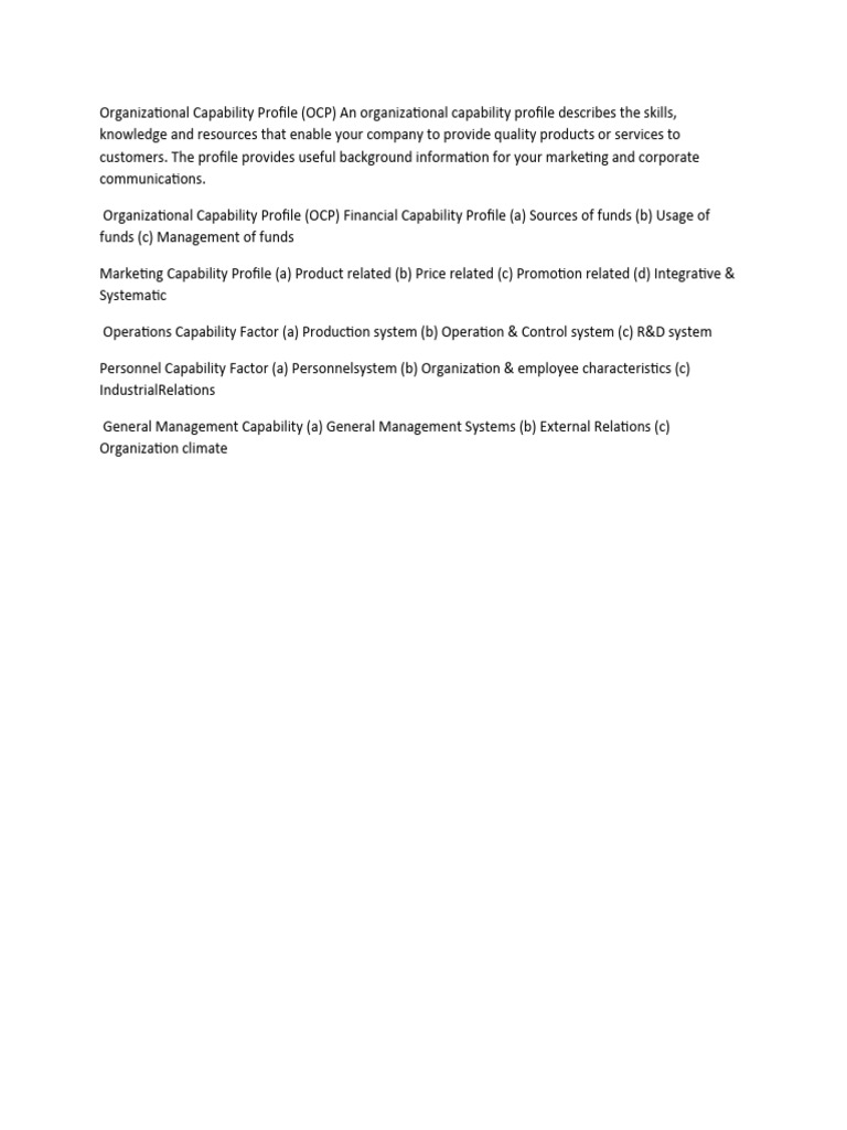 Organizational Capability Profile Overview | PDF