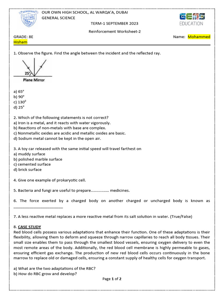 Gr8 Term Reinforcement Worksheet-2 | PDF | Technology & Engineering