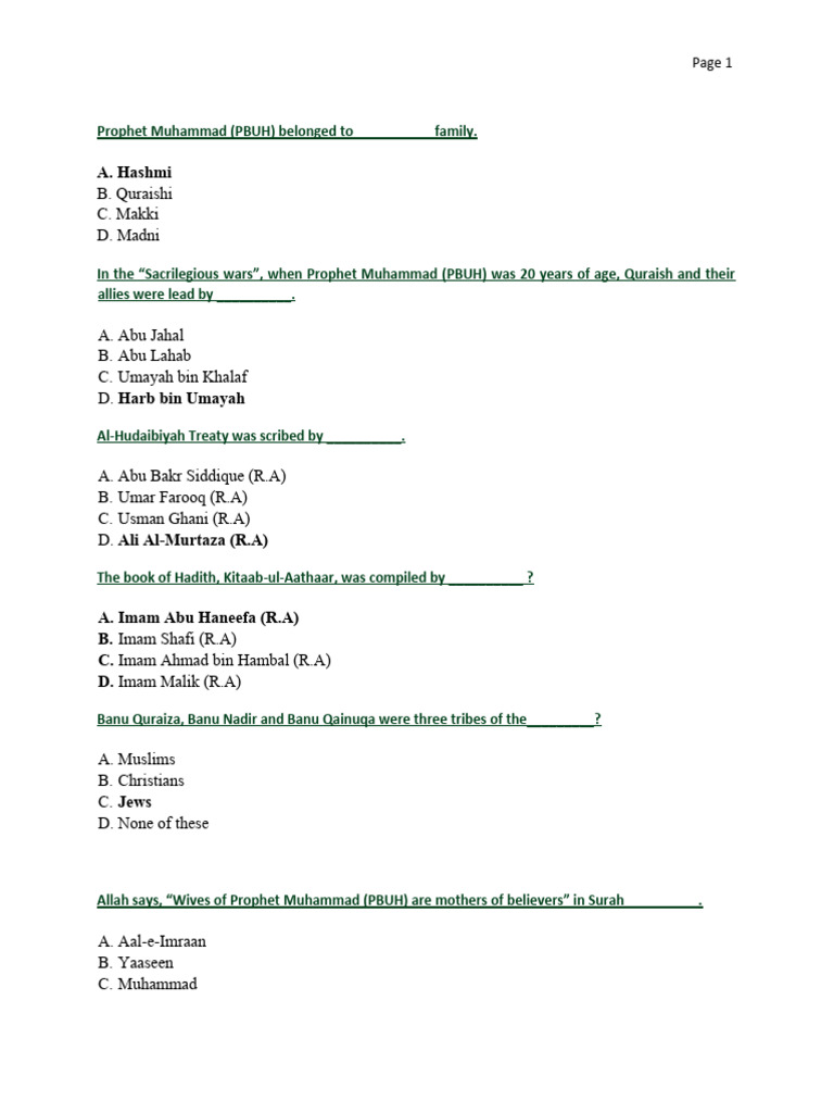 Islamiat Revised | PDF