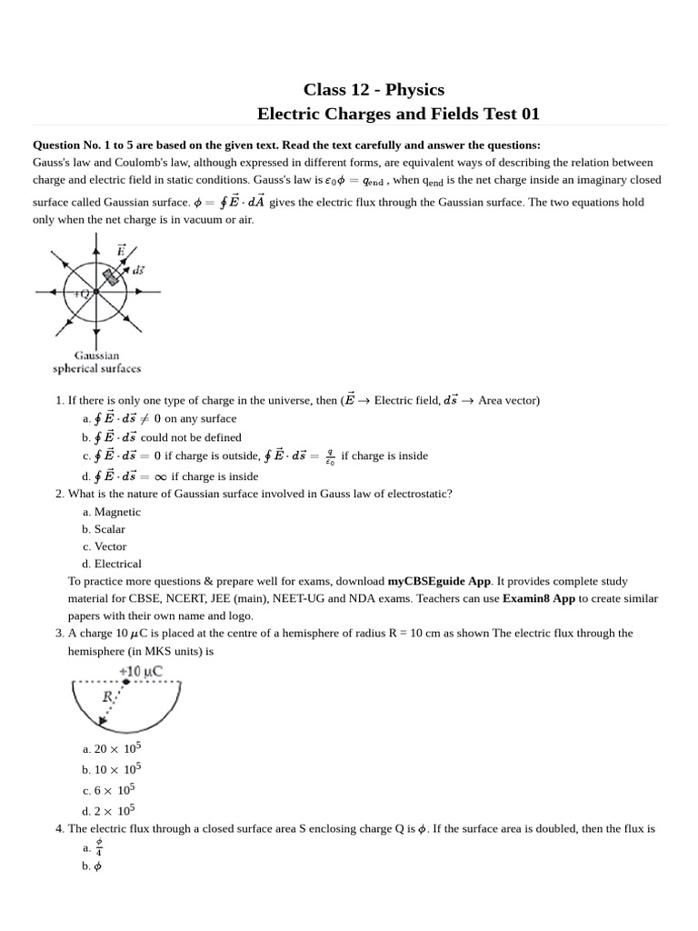 12 - Phy - Electric Chargest Field - Question With Solution | PDF ...