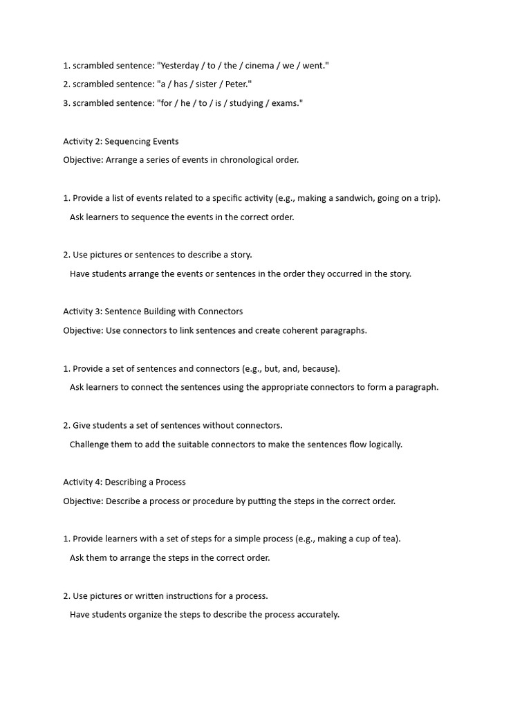 A2 Sentence Order | PDF