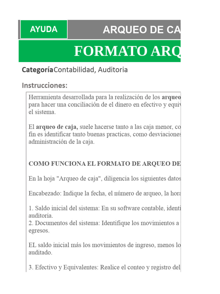 Formato Arqueo de Caja | PDF | Contabilidad | Auditoría