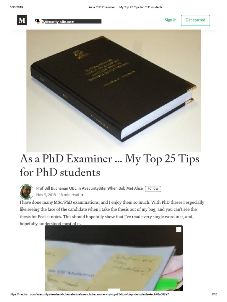 PhD Examiner's Top 25 Tips | PDF | Thesis | Doctor Of Philosophy