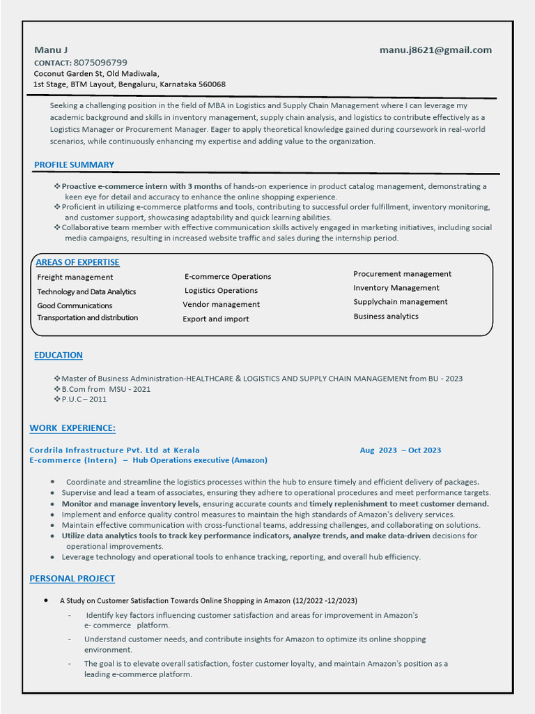 MJ - CV | PDF | E Commerce | Logistics