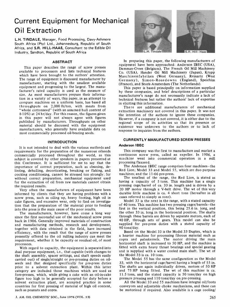 Current Equipment For Mechanical Extraction | PDF