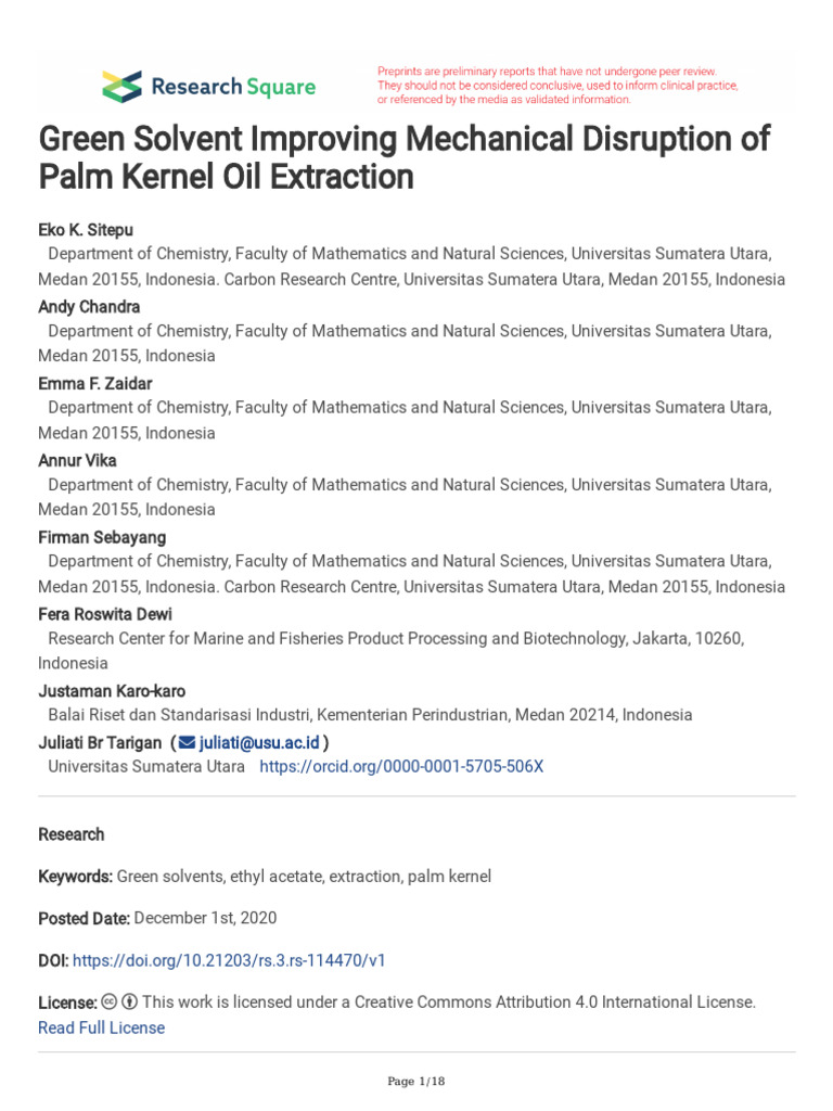 Green Solvent Improving Mechanical Disruption of PKO Extraction | PDF Green Solvent Improving Mechanical Disruption of PKO Extraction | PDF