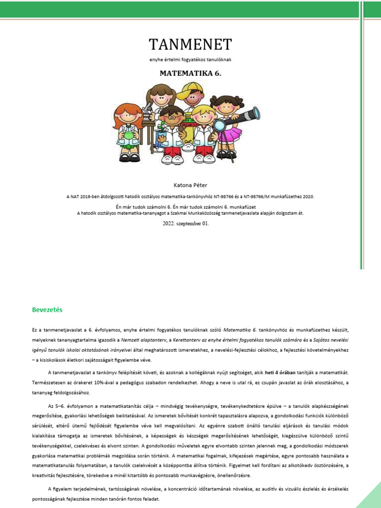 KP - ÉRTFOGYmatem 6. Tanmenet | PDF