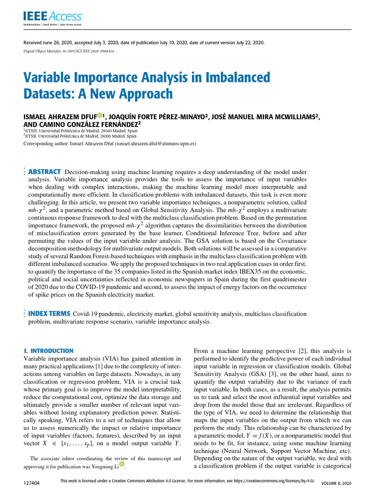 Variable Importance Analysis in Imbalanced Datasets A New Approach ... Variable Importance Analysis in Imbalanced Datasets A New Approach ...