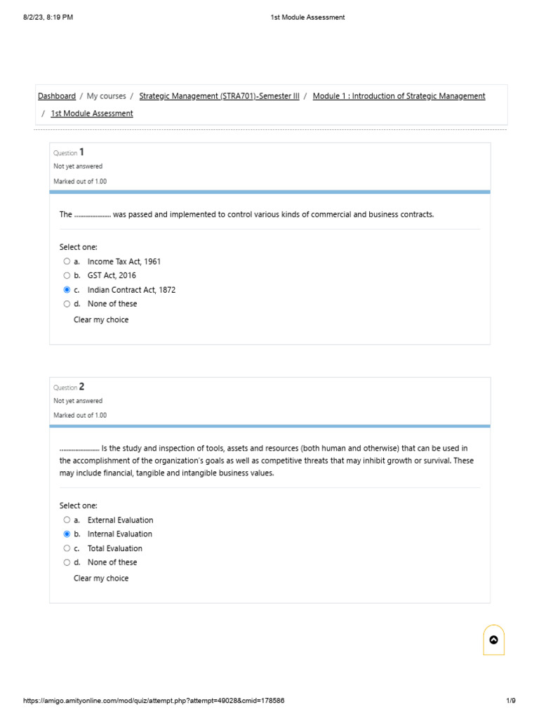 1st Module Assessment Strategic mgt.28 Out of 30 | PDF