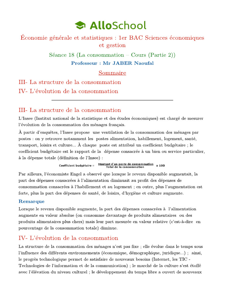 Seance 18 La Consommation Cours Partie 2 3 | PDF Seance 18 La Consommation Cours Partie 2 3 | PDF