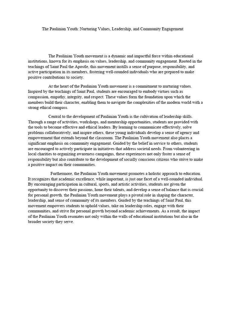 Paulinian Youth: Values & Leadership | PDF | Career & Growth