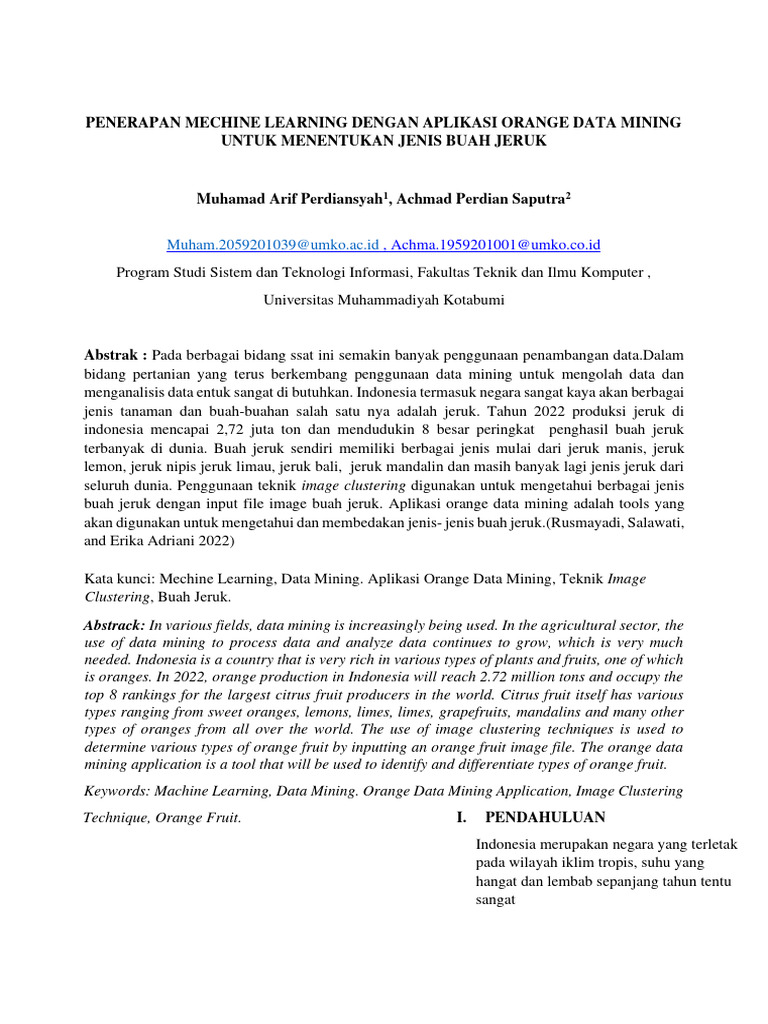 Penerapan Mechine Learning Dengan Aplikasi Orange Data Mining Untuk Menentukan Jenis Buah Jeruk ...