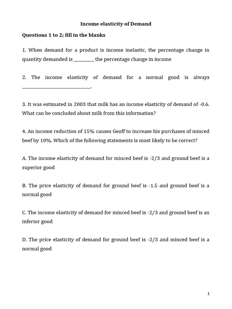 Income Elasticity of Demand Questions - 3 2 | PDF