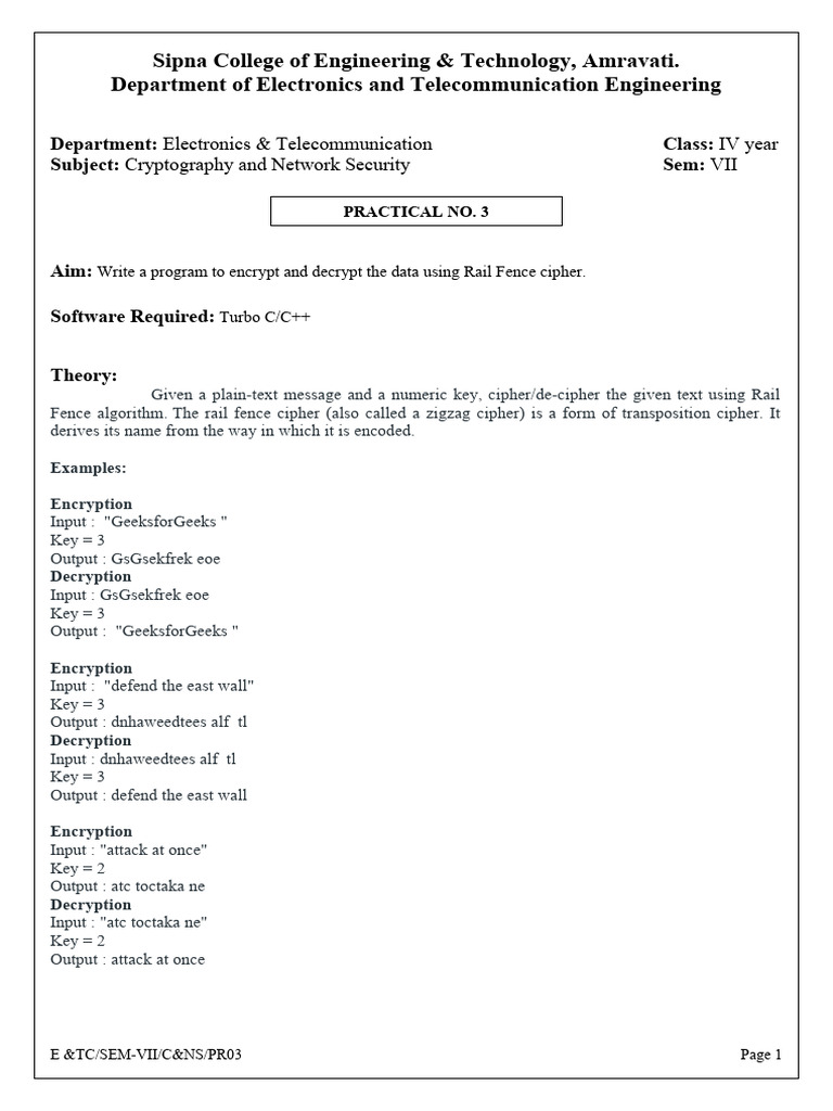 PR3 Rail Fence Cipher Final | PDF | Cipher | Key (Cryptography)