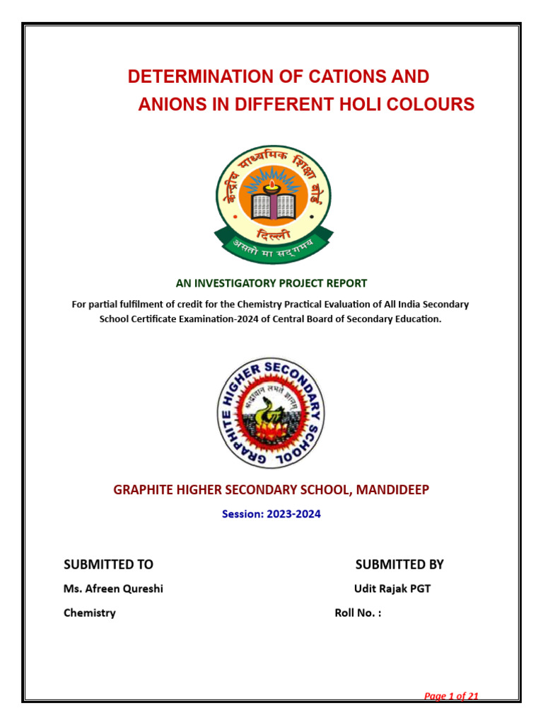 Cation Analysis in Holi Colours | PDF