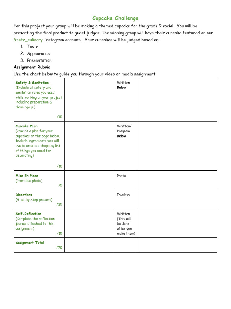 Grade 9 Cupcake Challenge Guide | PDF | Cupcake | Cooking