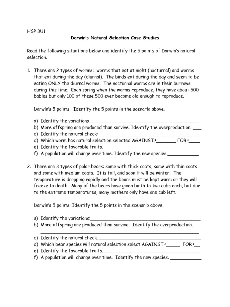 Darwin's Natural Selection Case Studies | PDF | Natural Selection | Bears
